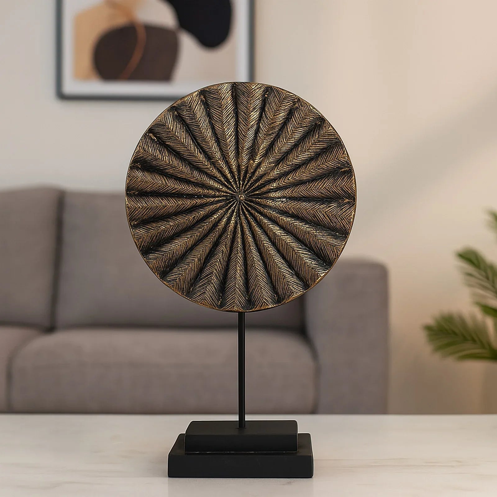 Calista Table Accent Big Disc Sculpture on Stand 49cm in Black Gold – HomeTown