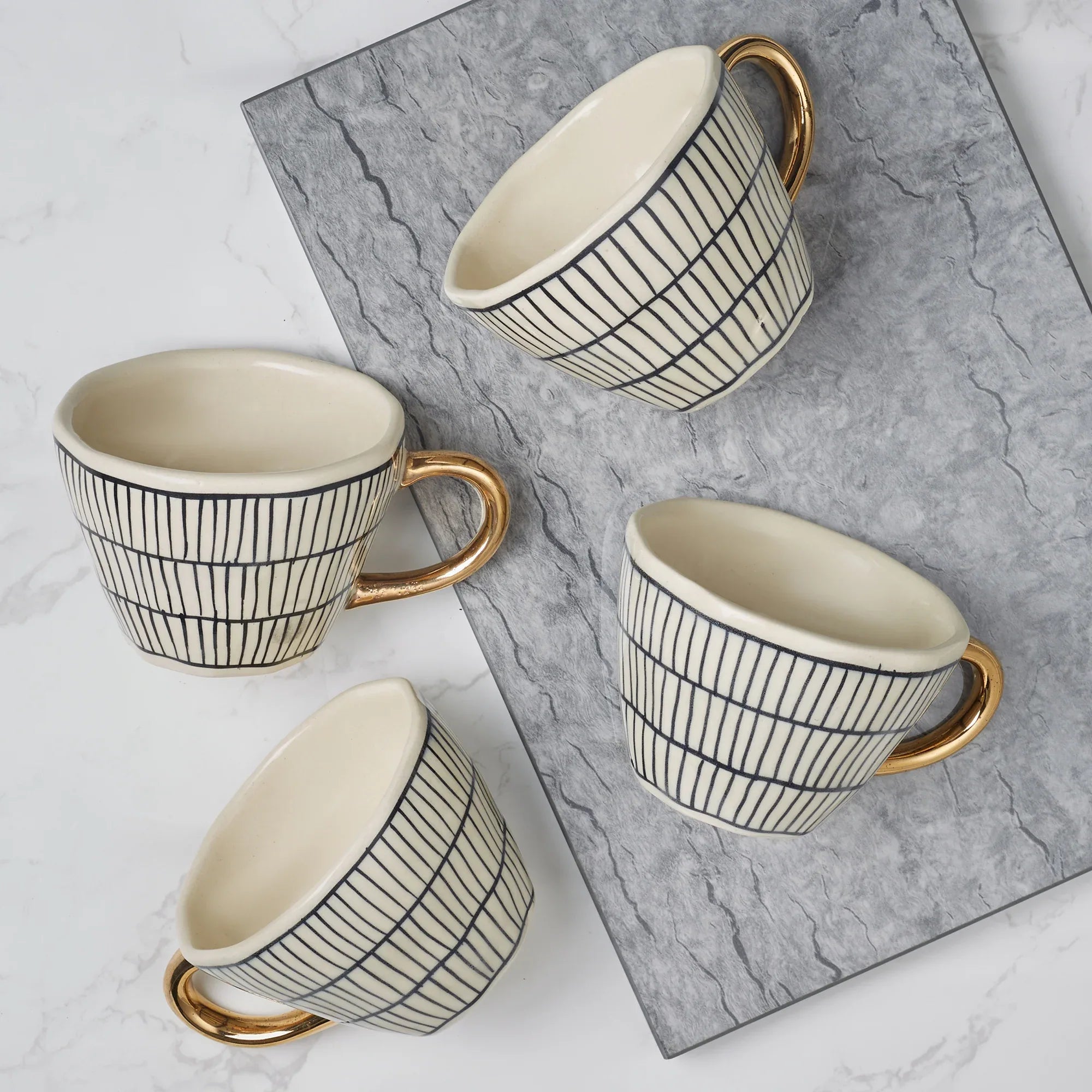 Fiesta Studio Pottery Linar Tea Mug 250 ML Set of 4 with Real Gold Pla ...