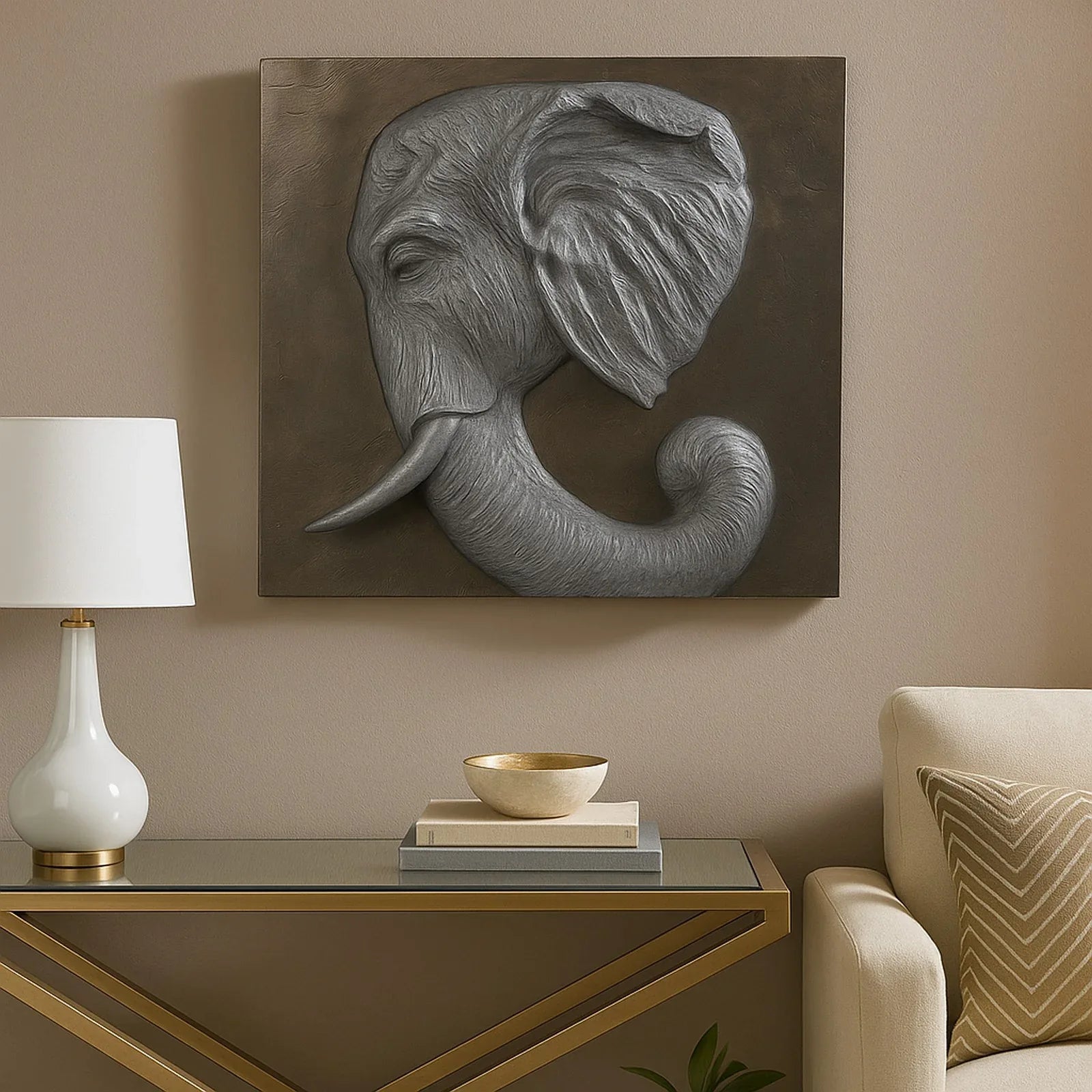 Calista Versatile Elephant Wall Accent 53cm in Rustic Pearl