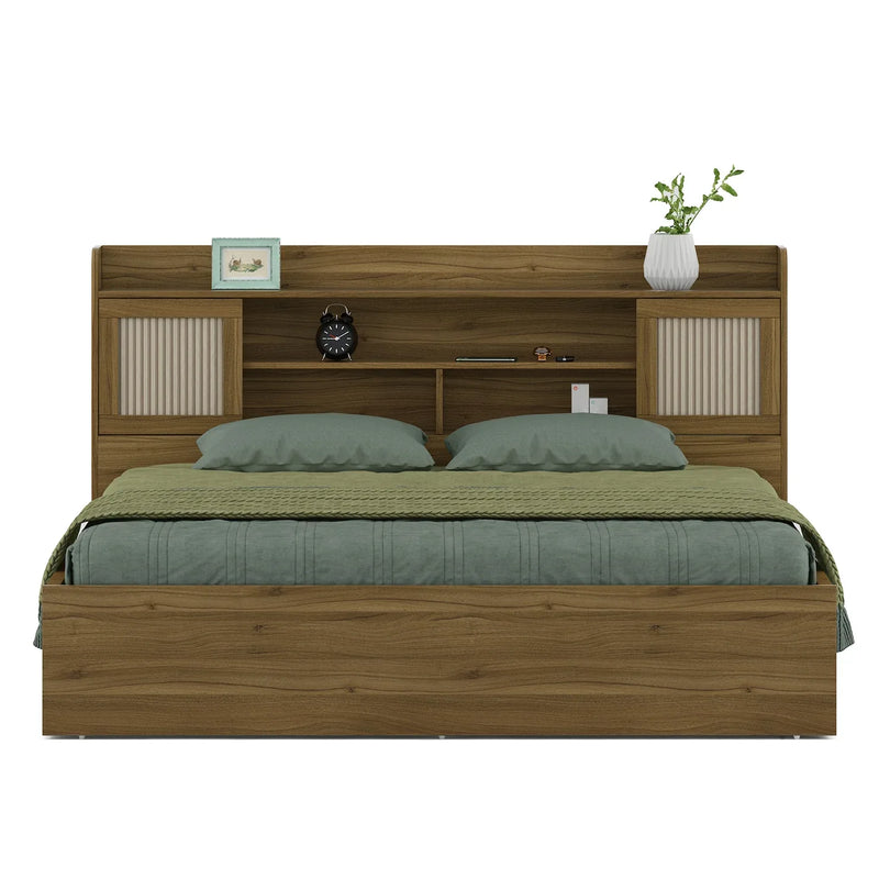Diago Queen Bed With Hydraulic Storage In Natural Teak Color