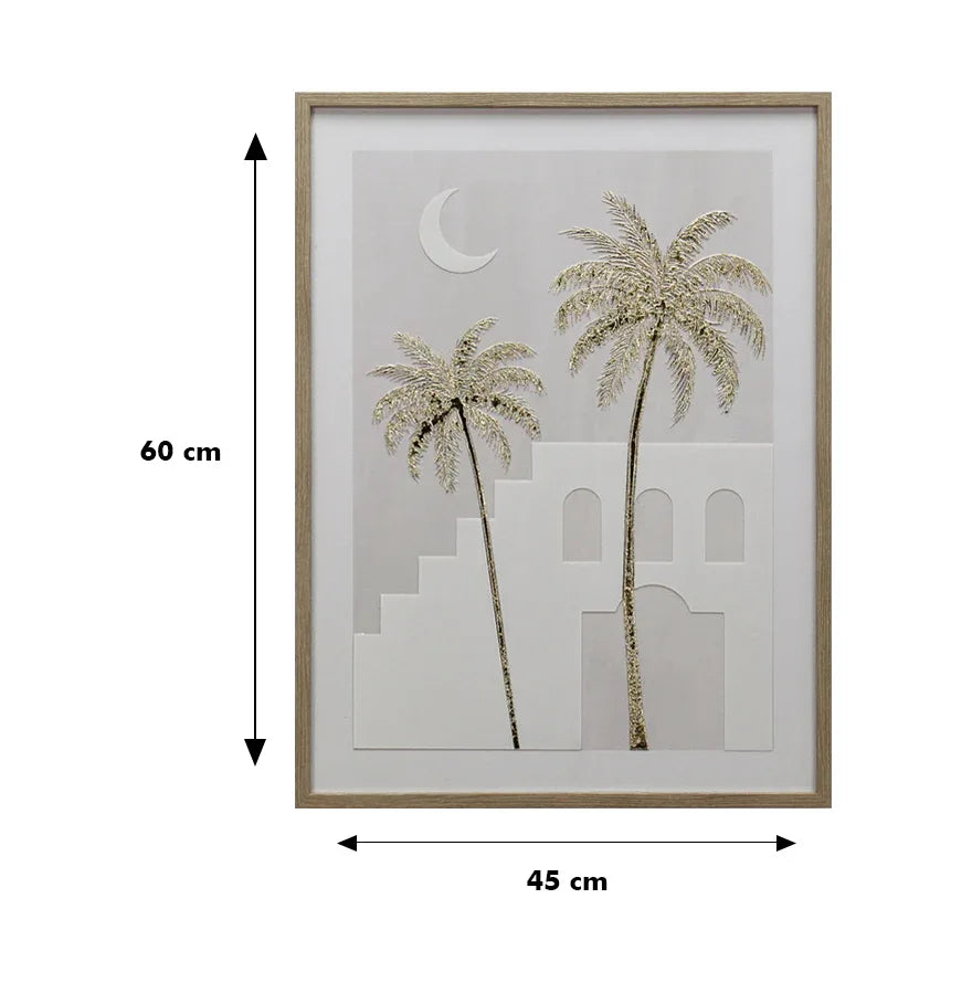 Ilsa Palm Moon Art Canvas Painting Beige 45x60cm – HomeTown